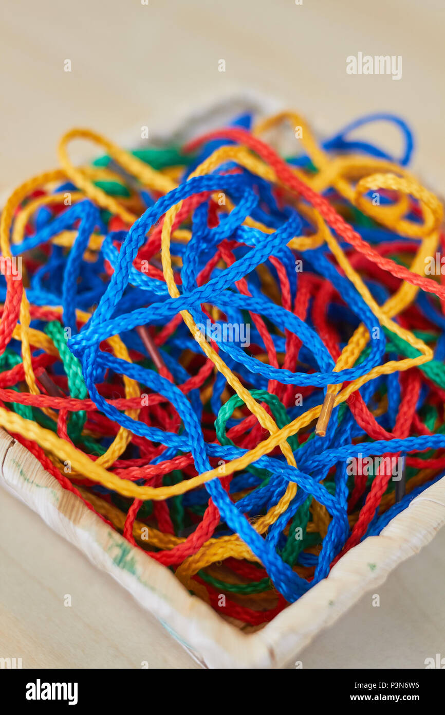Set of colorful strings for school crafts closeup Stock Photo - Alamy