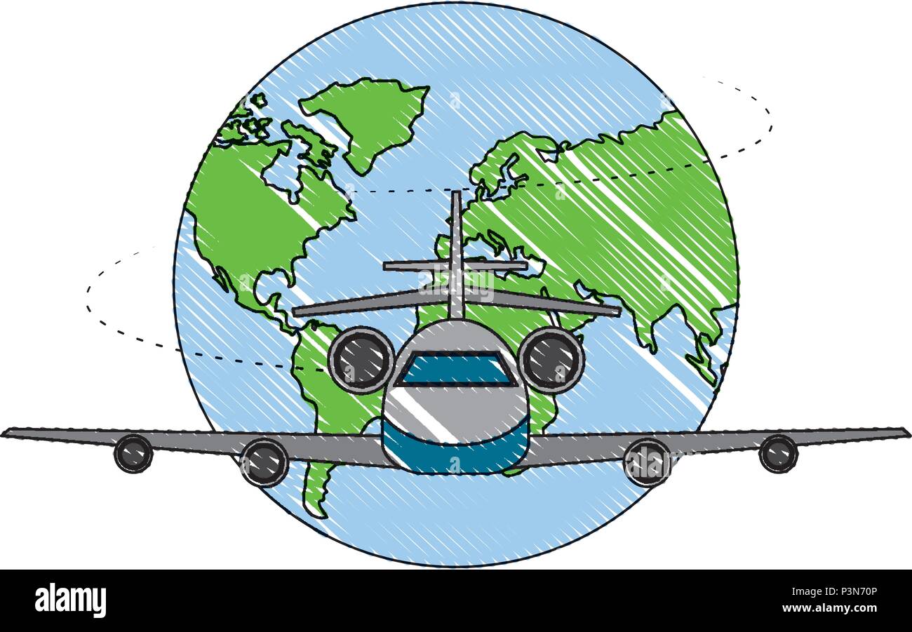 airplane flying with world planet earth Stock Vector Image & Art - Alamy