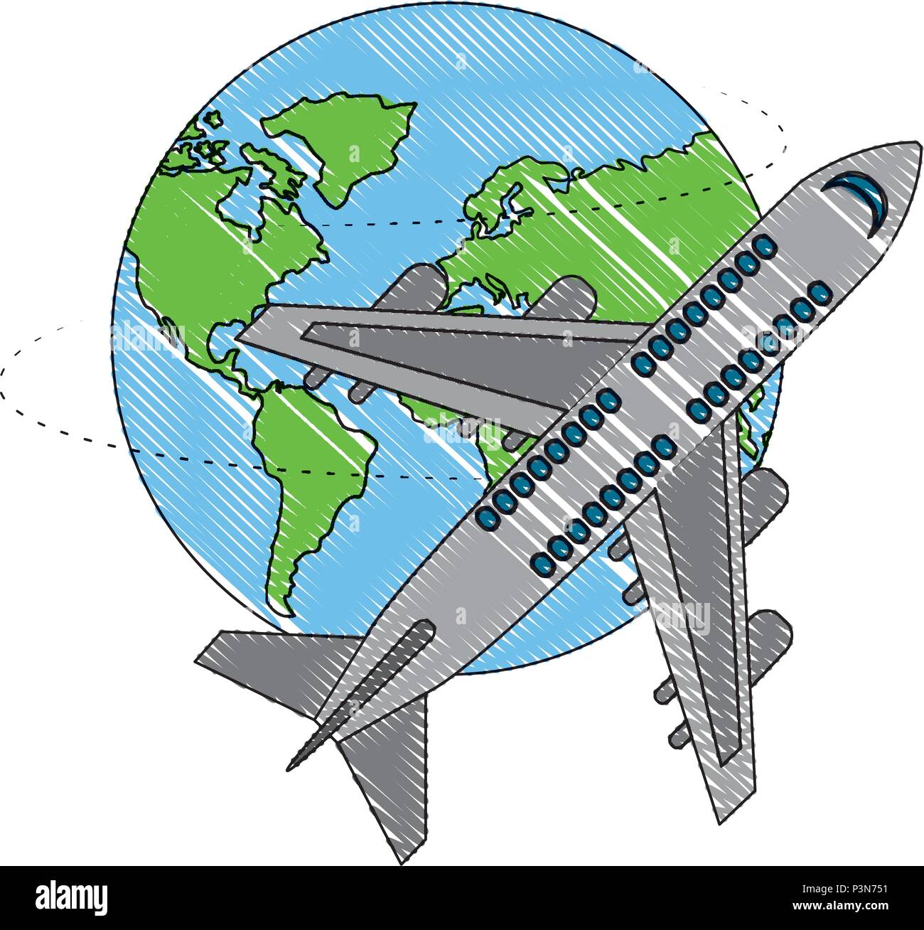 Cartoon Airplane Flying Around The World