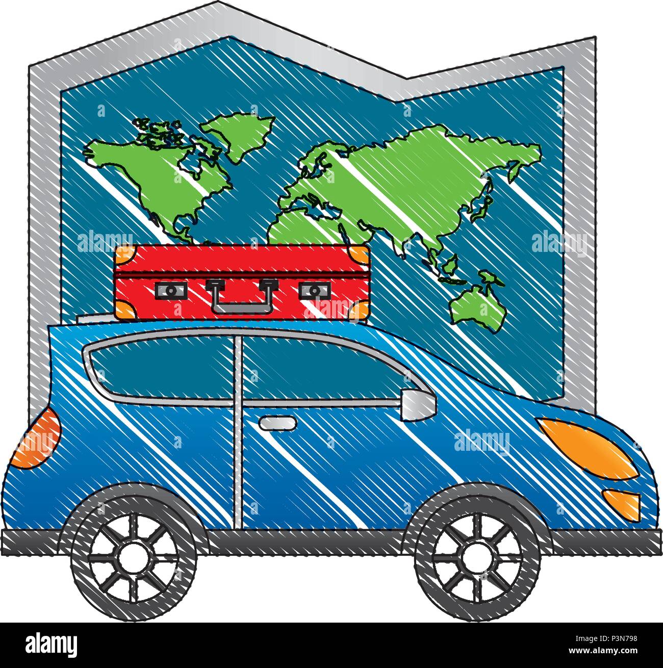 world paper map with car Stock Vector Image & Art - Alamy