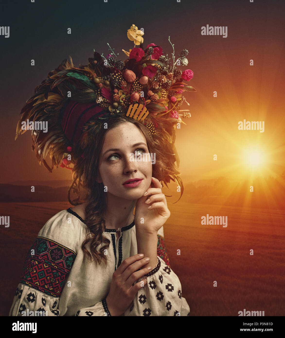 Ethno Beauty. Beautiful young woman in traditional ukrainian crown ...