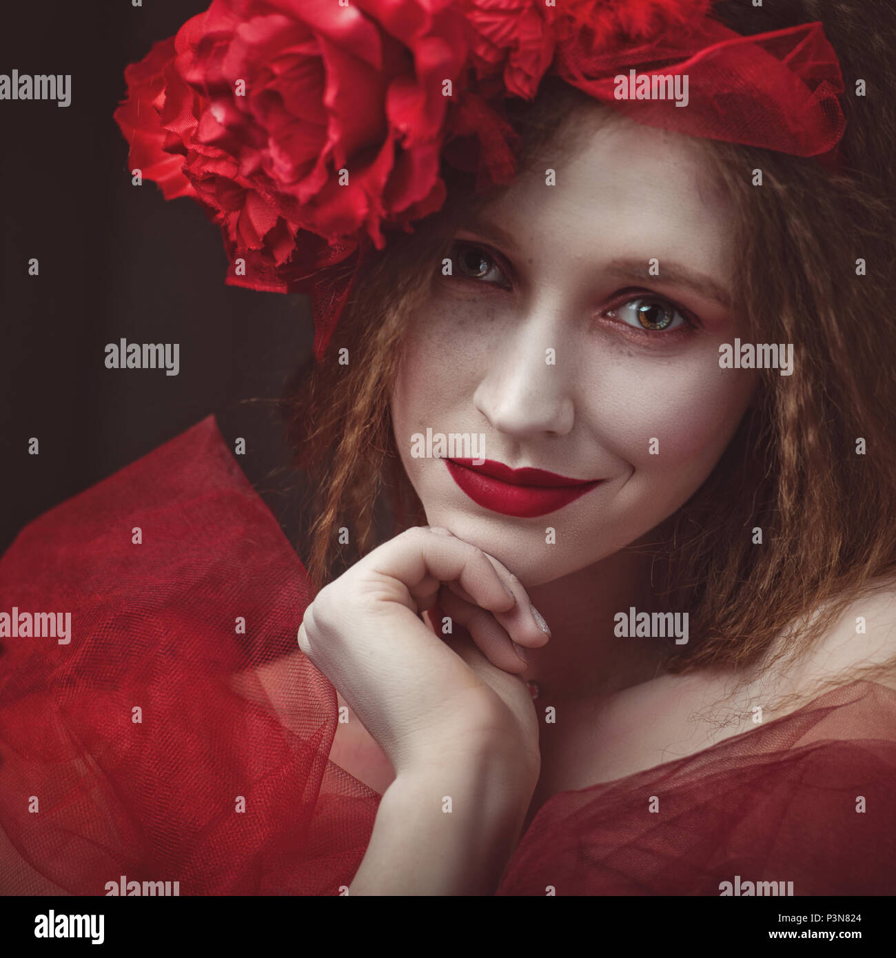 Do not awake the sleeping demon. Female ethno portrait with elements of ...