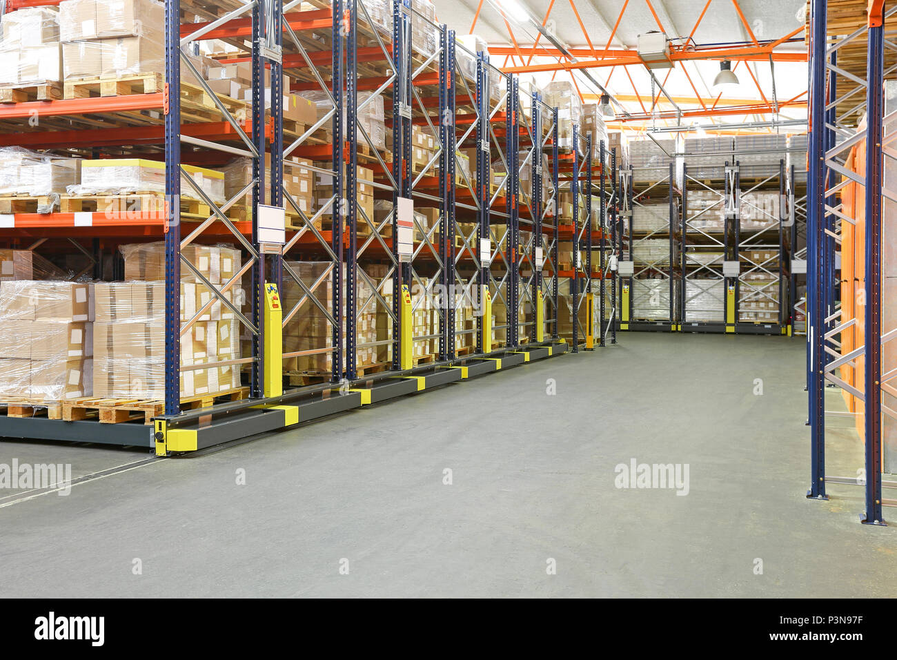High Density Mobile Shelves in Automated Warehouse Stock Photo - Alamy