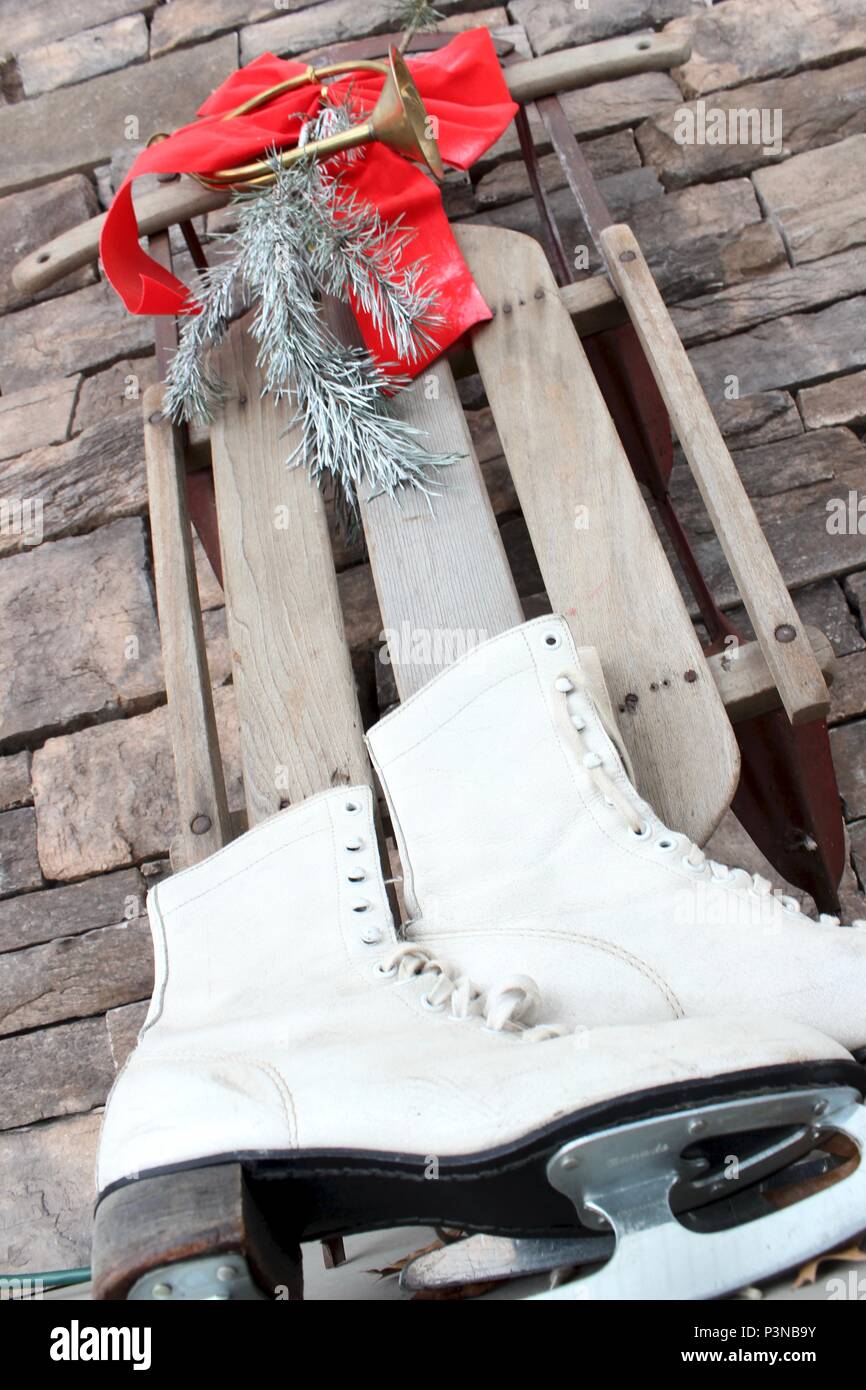 Sled and Skates Stock Photo - Alamy