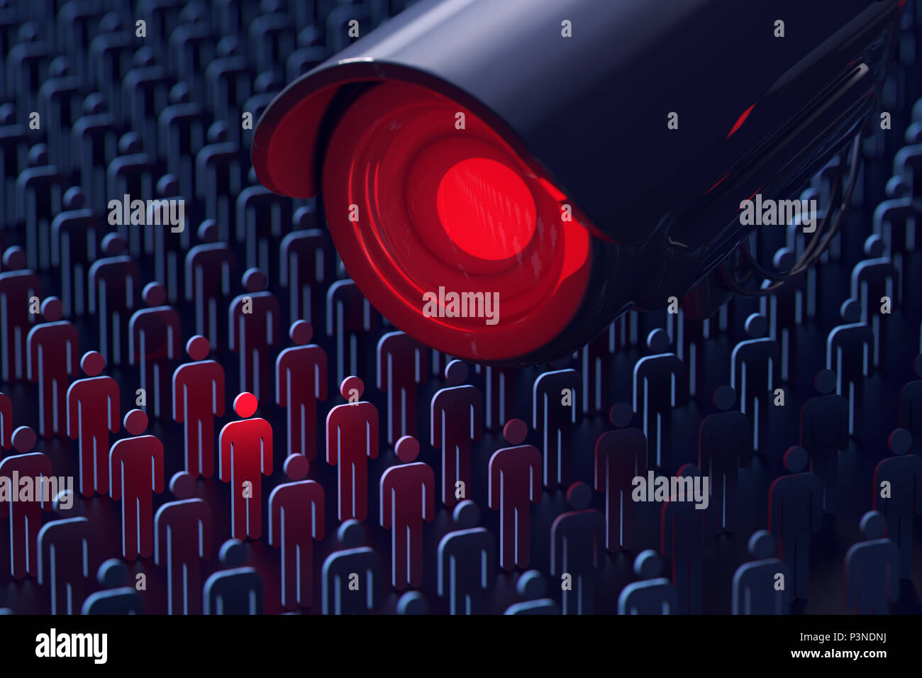 Giant surveillance camera spies a man. No secrets, no privacy concept ...