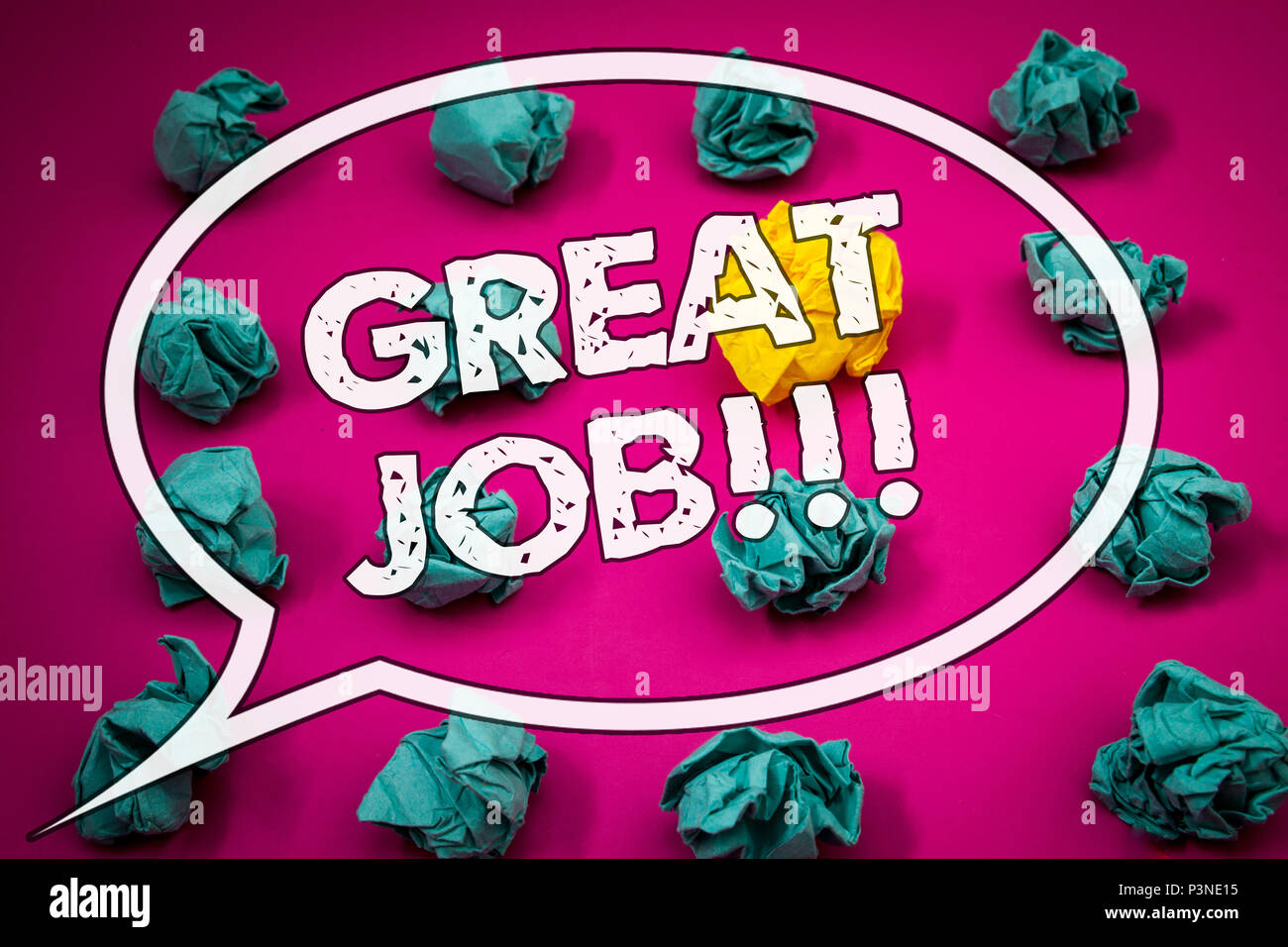 Writing note showing Great Job Motivational Call. Business photo showcasing Excellent work Well ...