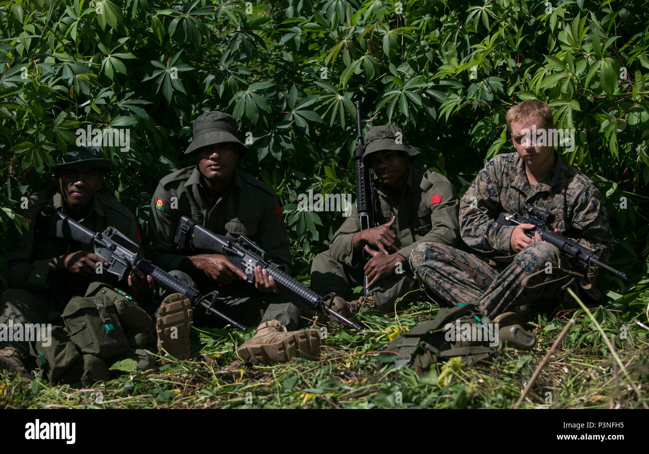 Lance Cpl. Joseph R. Siford (Right) and Fijian Soldiers wait for their ...