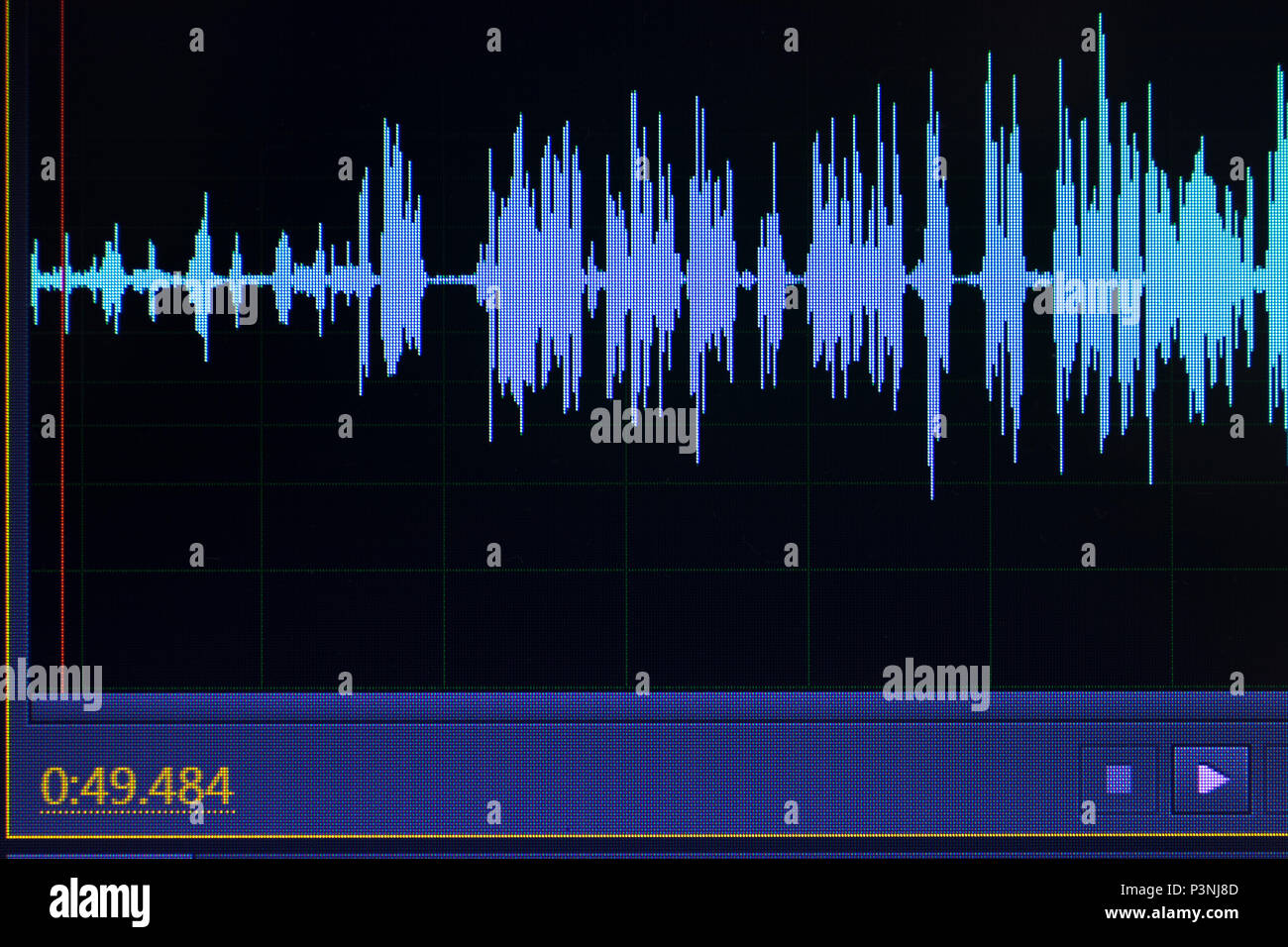 Audio sound wave studio editing computer program screen showings sounds ...
