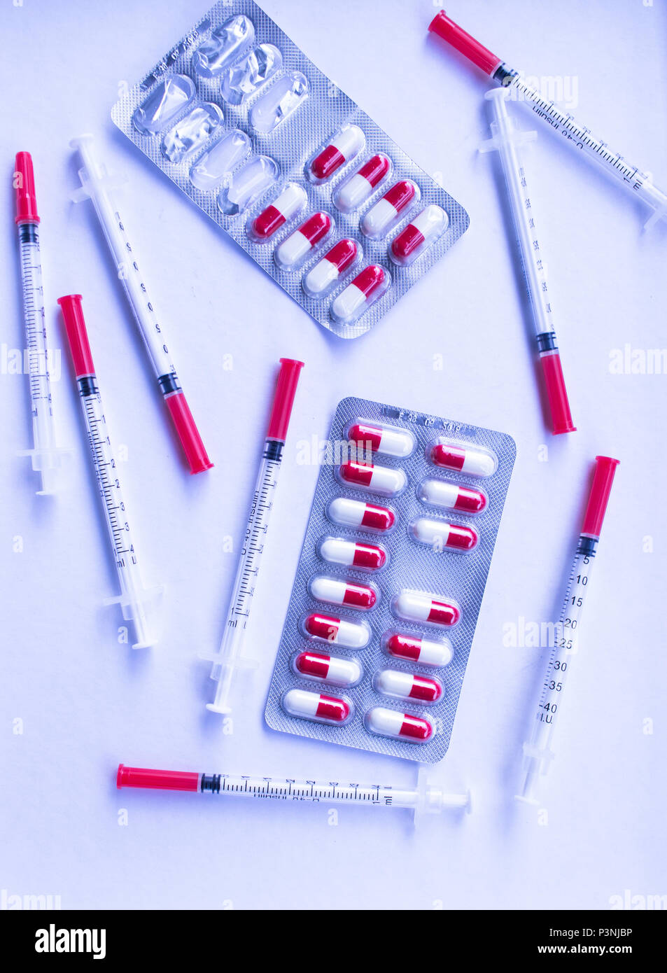 Medical prescription drug pills blister pack of red and white ...