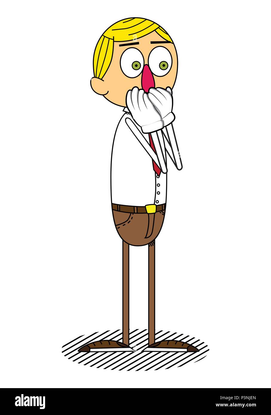 Simple retro cartoon of a businessman with hands over mouth. Vector ...