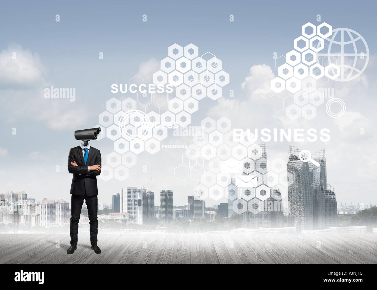 Concept of security and privacy protection with camera headed man Stock ...