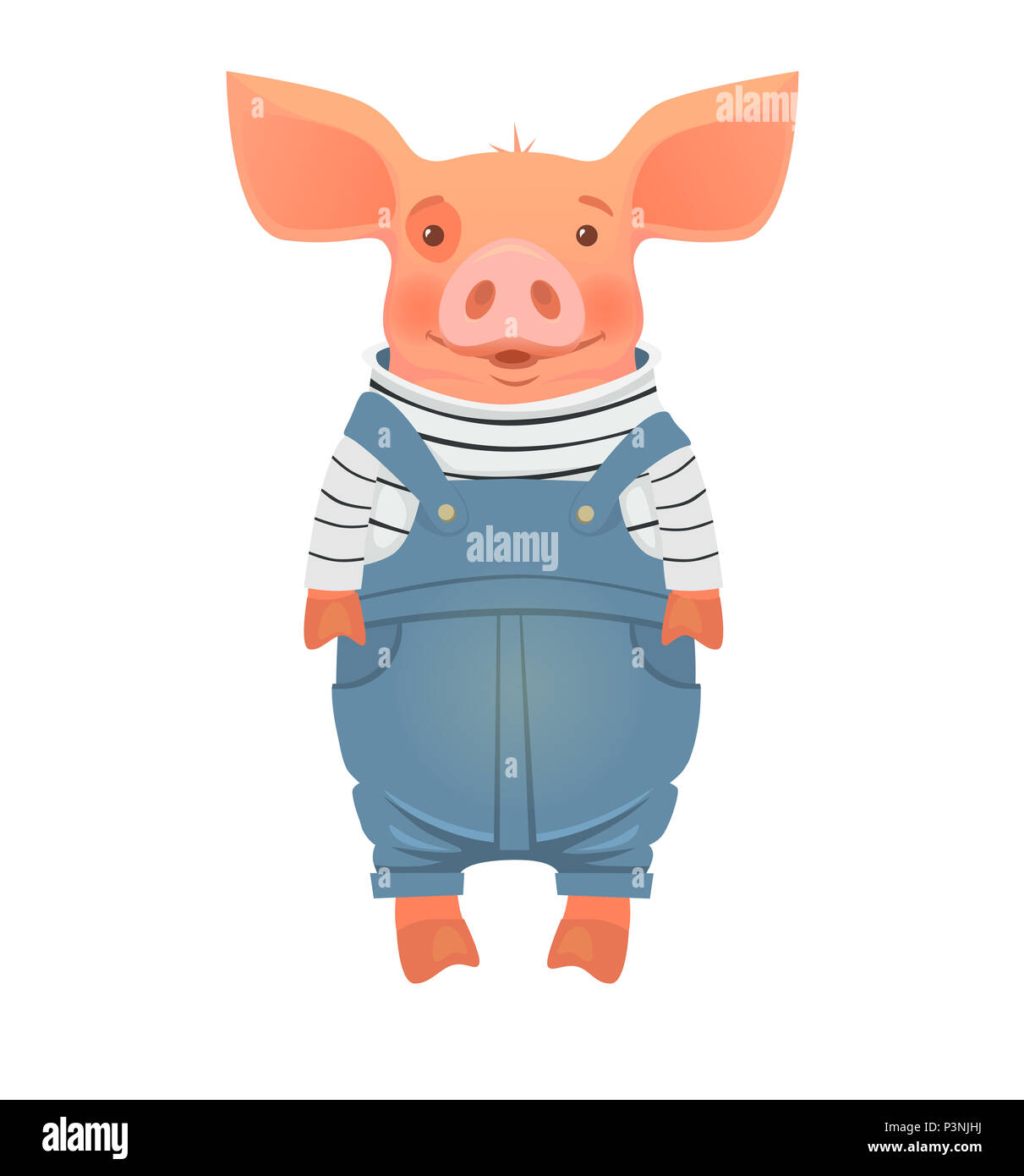 Cute pig cartoon. Pig in overalls illustration Stock Photo - Alamy