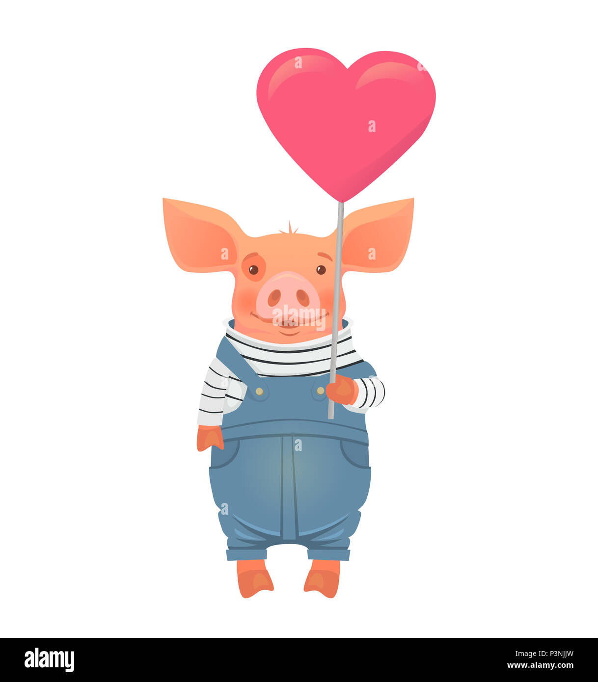Cute pig holding heart . Cute animal. Heart sign illustration. Pig in ...