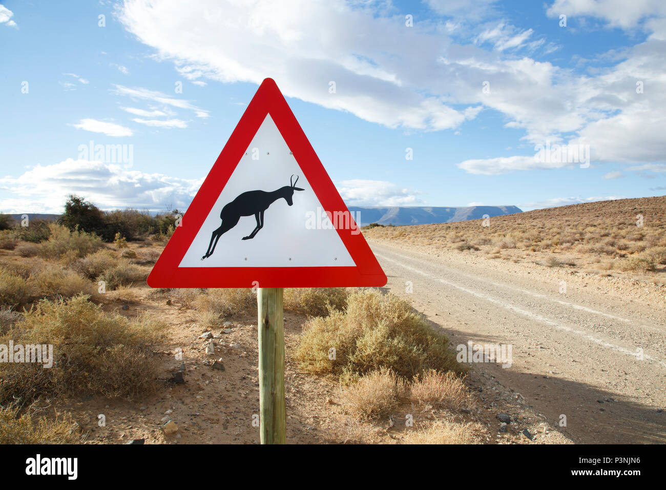 Antelope warning sign, Tankwa Karoo National Park, South Africa Stock ...