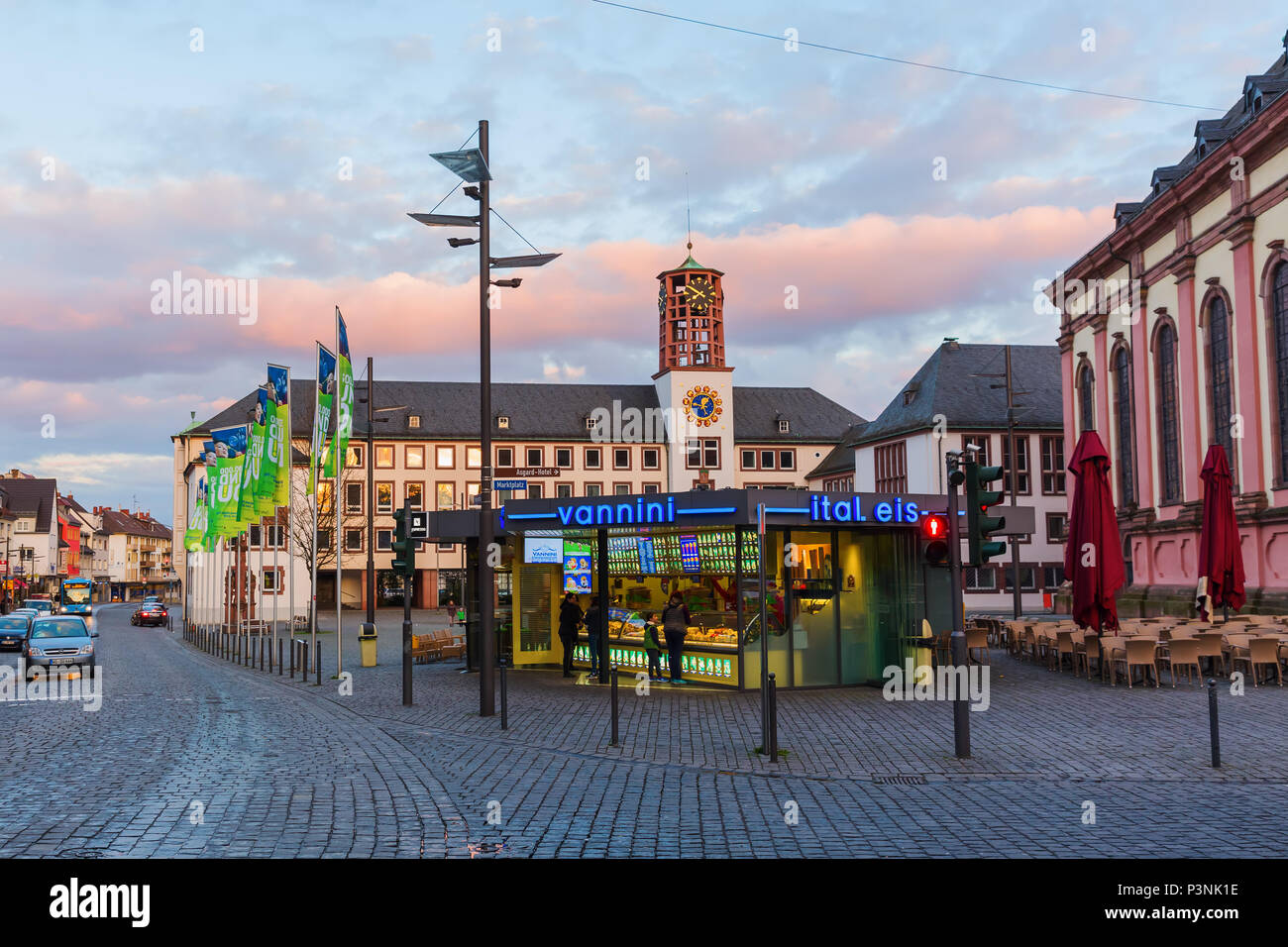 Worms, Germany â€“ April 05, 2018: city center of Worms with ...