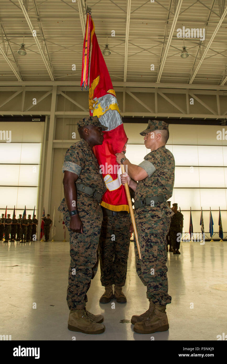 U.S. Marine Corps Lt. Col. Lesley W. Chiu (right), commanding officer ...