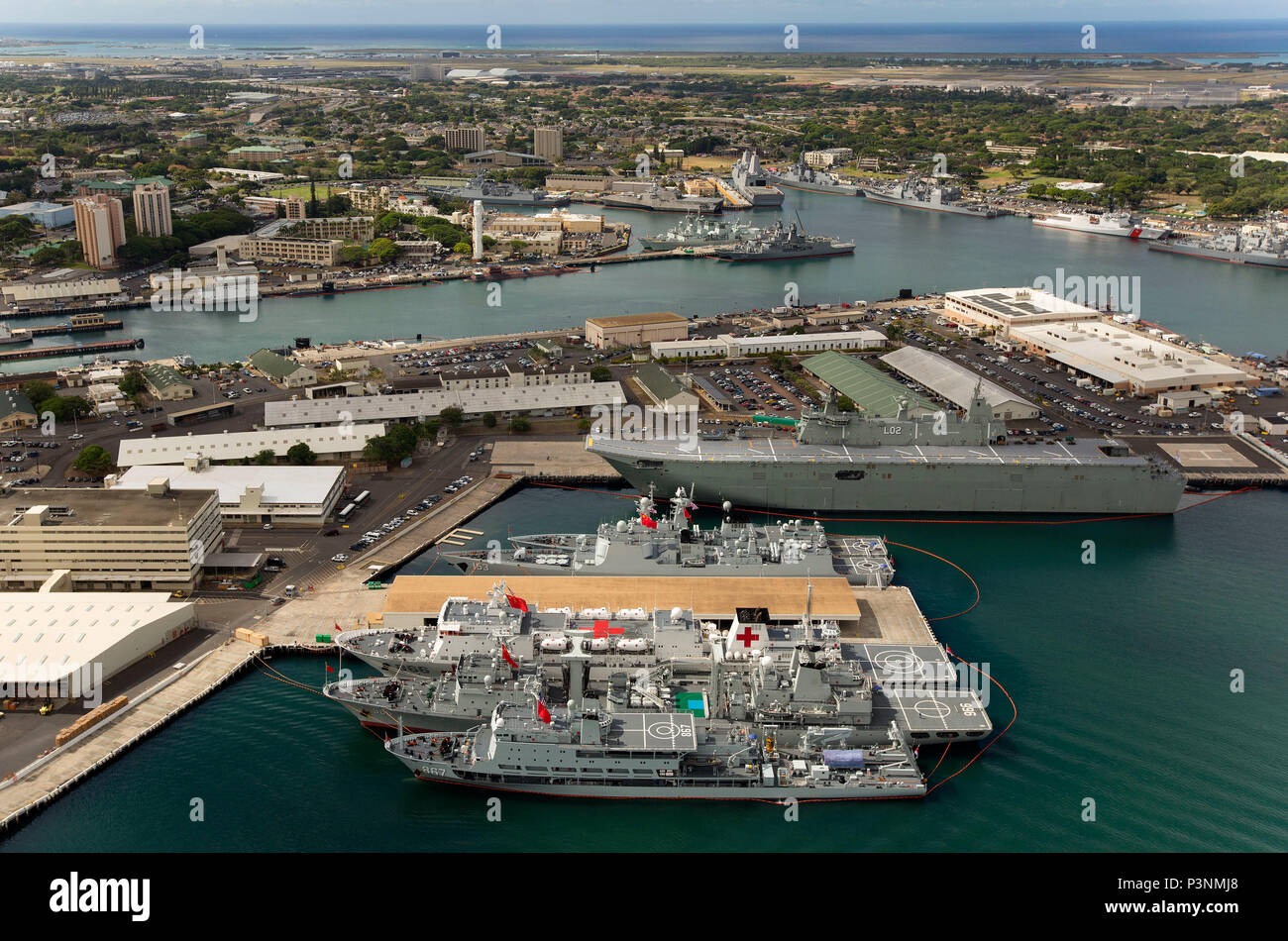 HMA ships Canberra (L02), Ballarat (155) and Warramunga (152) sit ...