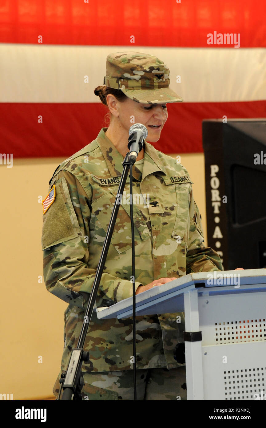 U.S. Army Col. Rebecca I. Evans, outgoing commander, thanks Soldiers in ...