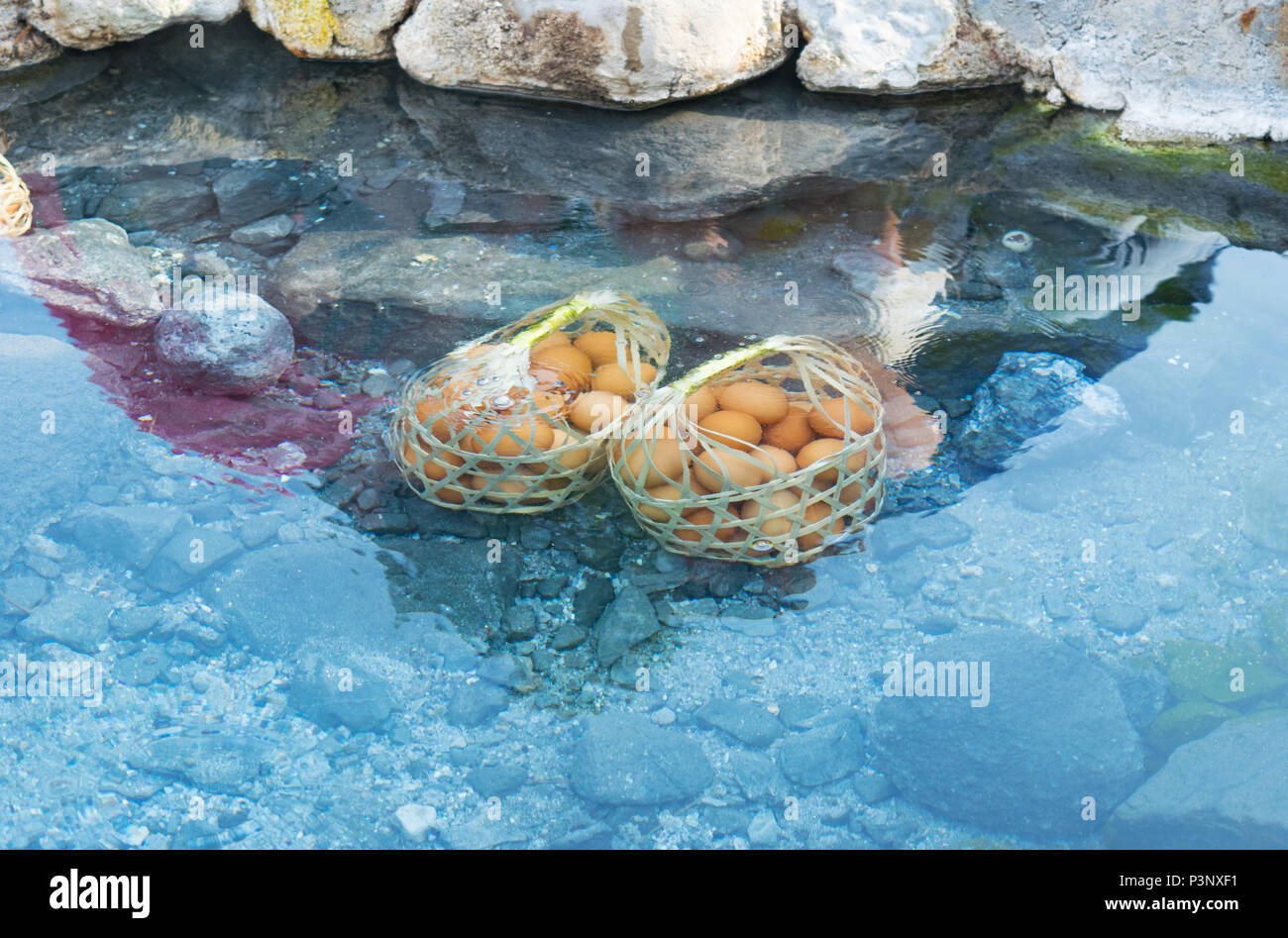 Boiled eggs in hot springs Stock Photo - Alamy