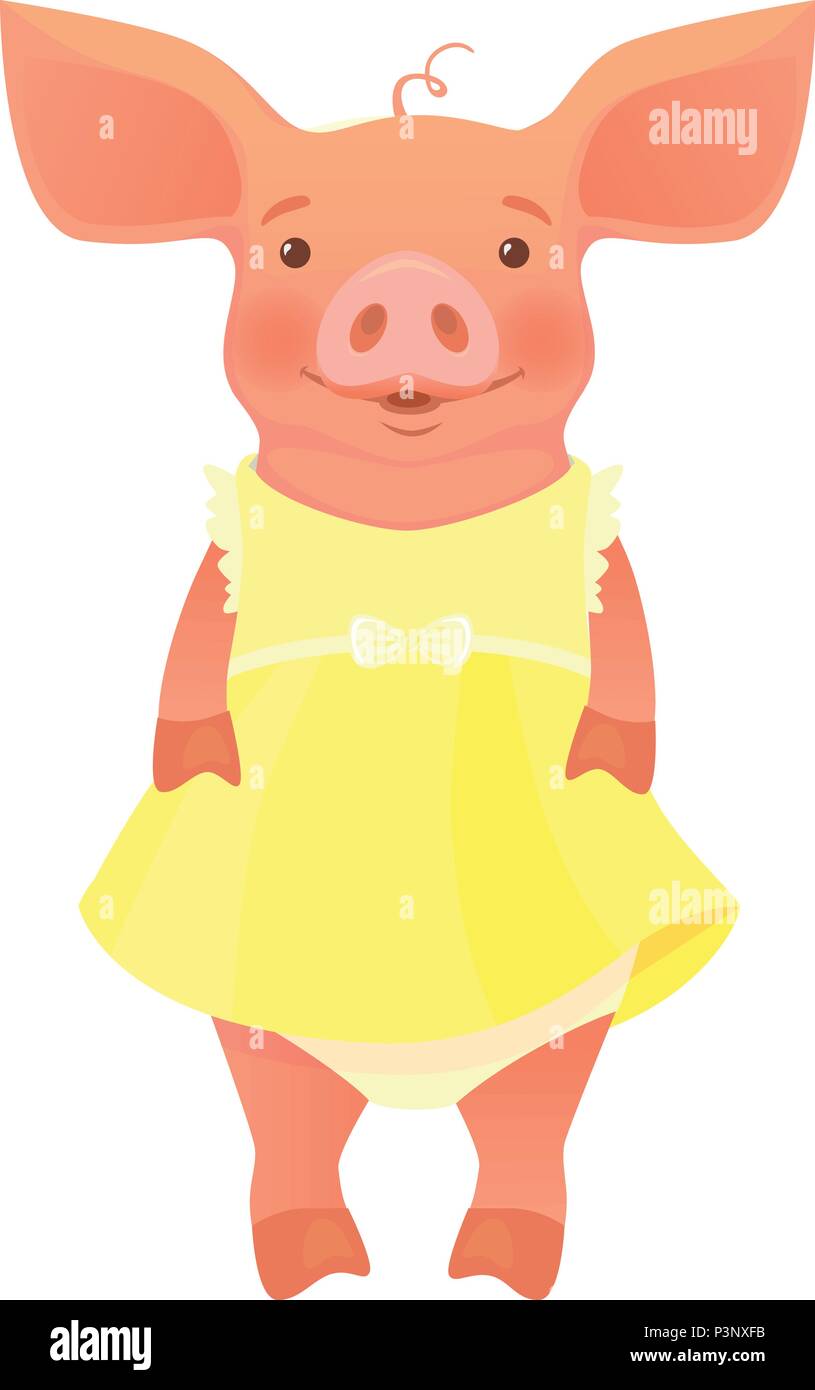 Piggy in yellow dress. Cute funny piggy girl in dress. Vector ...