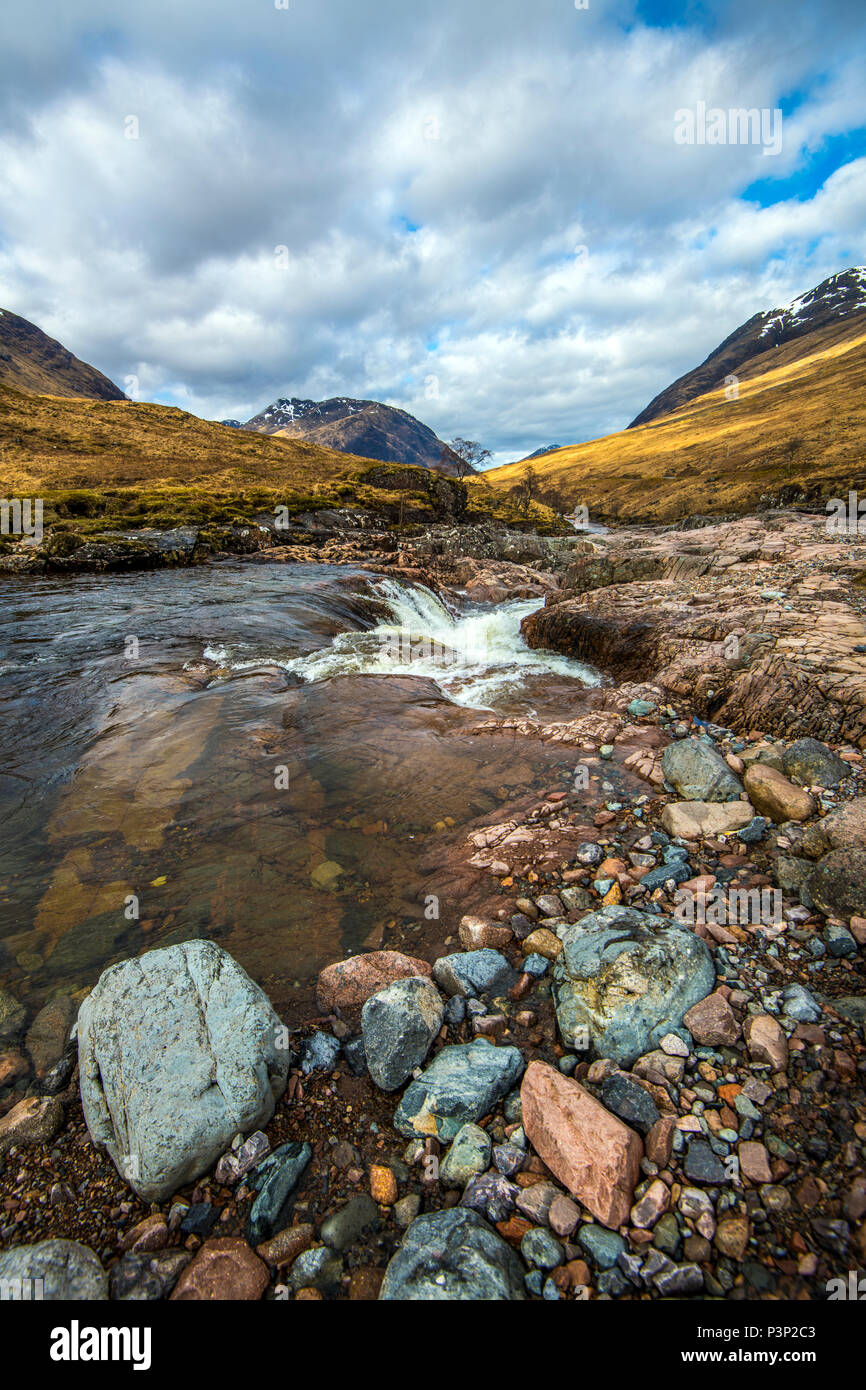 View of the geology of Glen Etive in the Highlands of Scotland Stock ...