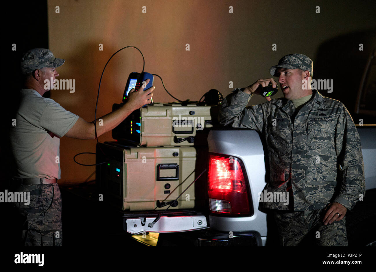 From left, Senior Master Sgt. Thomas Arns, 527 Space Aggressor Squadron ...