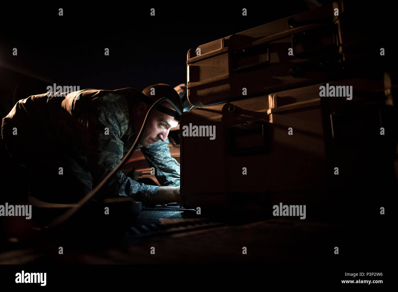 Capt. Brian Goodman, 527th Space Aggressor Squadron, ensures equipment ...