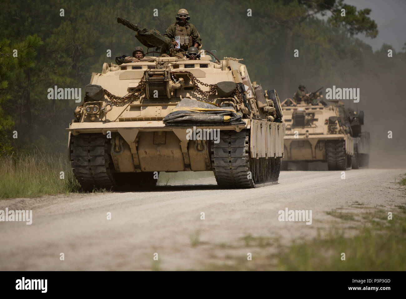 Marines with Fox Company, 4th Tank Battalion, drive to a landing zone ...