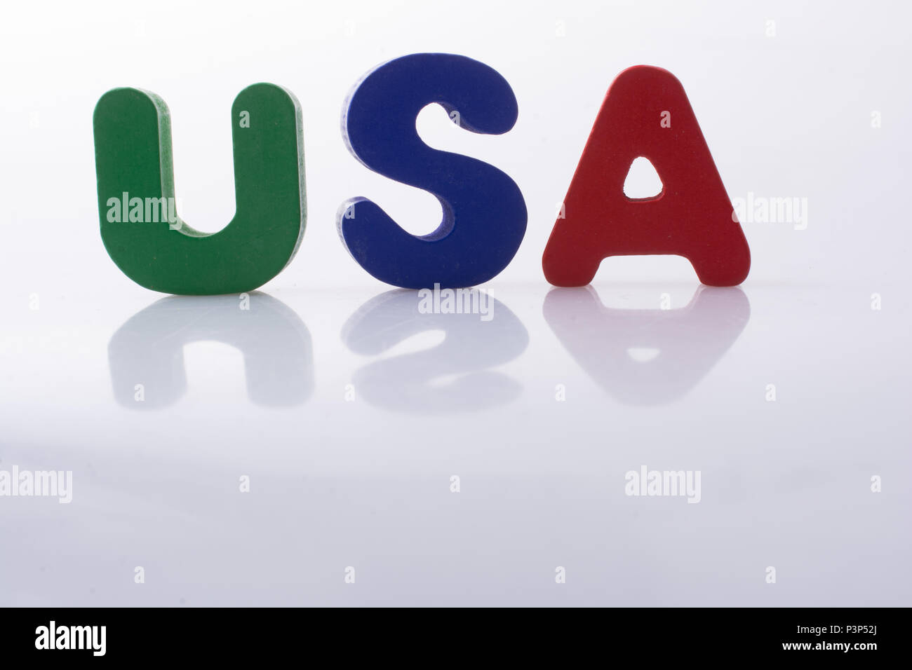 the word USA written with colorful letter blocks Stock Photo - Alamy