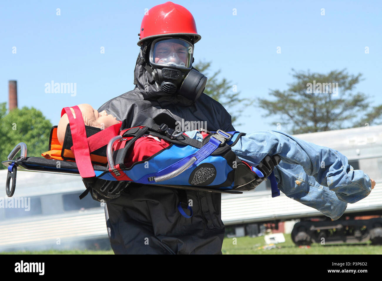A U.S. Army Reserve firefighter with the 468th Engineer Detachment ...