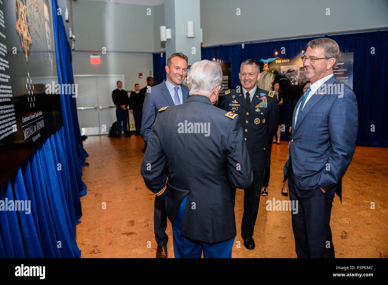 Secretary of Defense Ash Carter speaks with Lt. Col. Charles Kettles (U ...