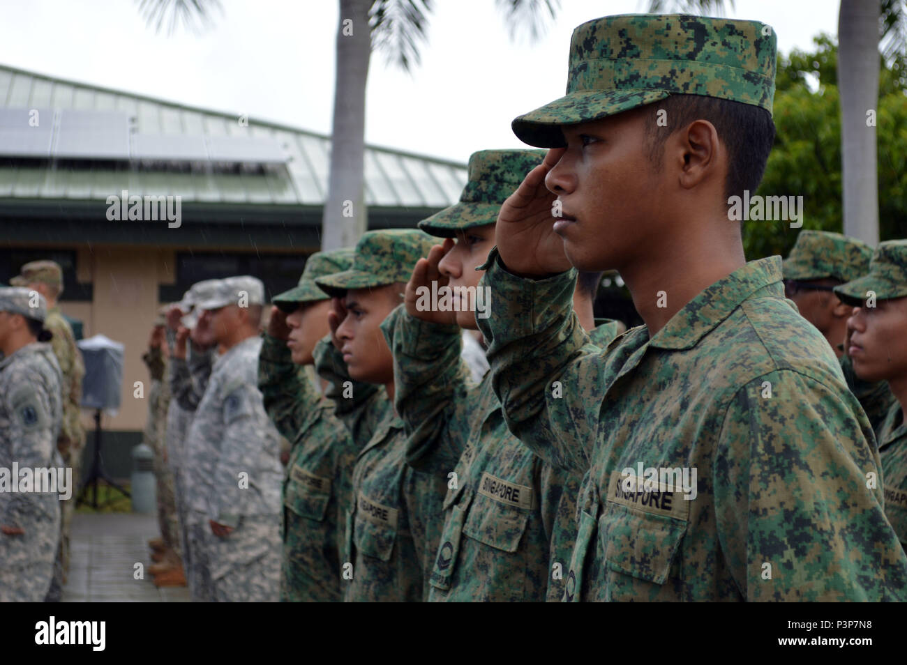 Soldiers assigned to the 9th Infantry Brigade, 6th Division, Singapore ...