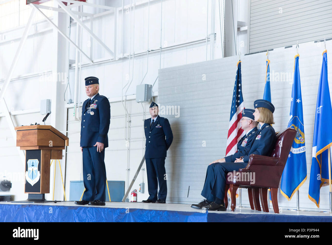 Maj. Gen. John P. Stokes, speaks during the 403rd Wing change of ...