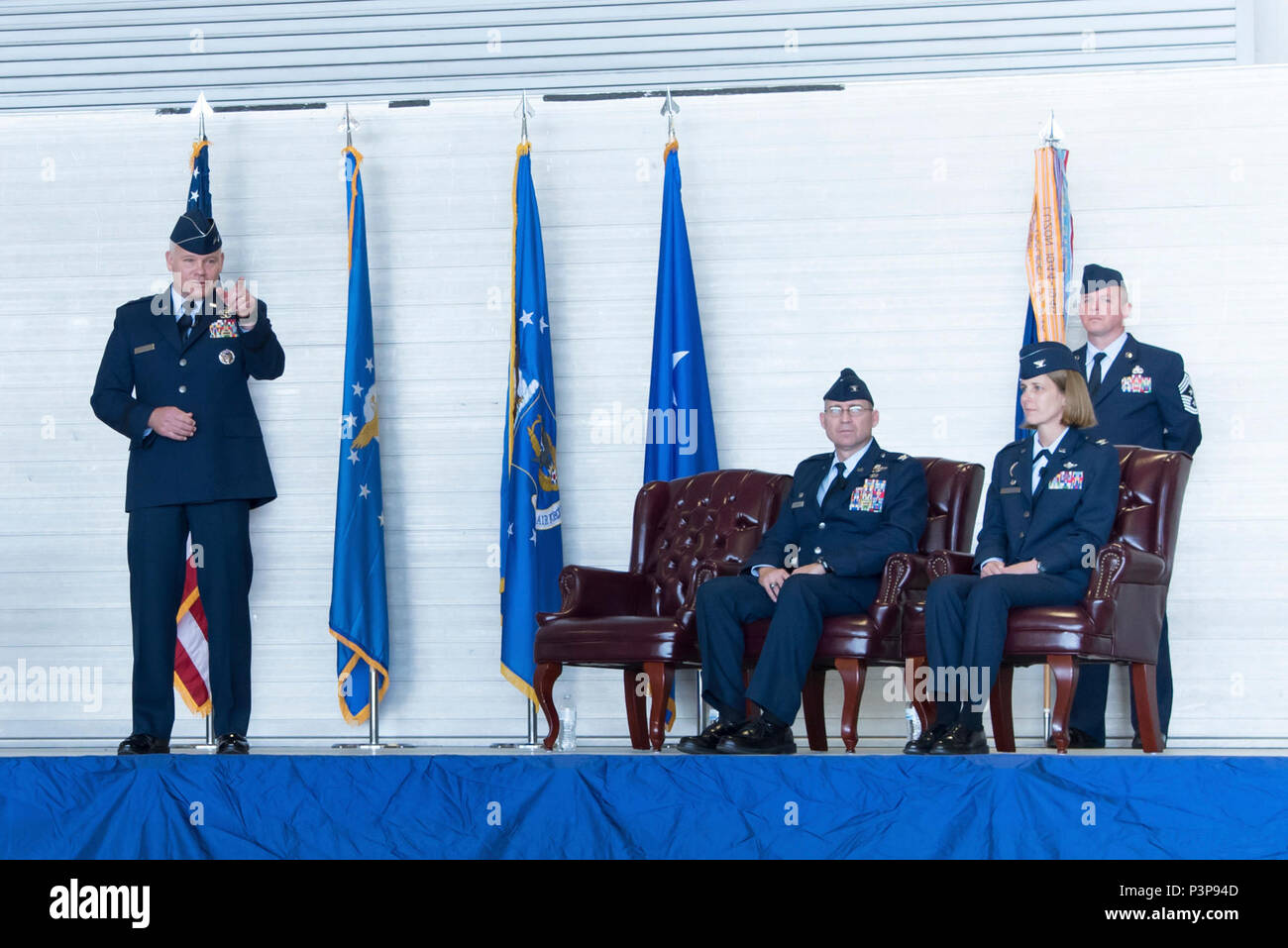 Maj. Gen. John P. Stokes, speaks during the 403rd Wing change of ...