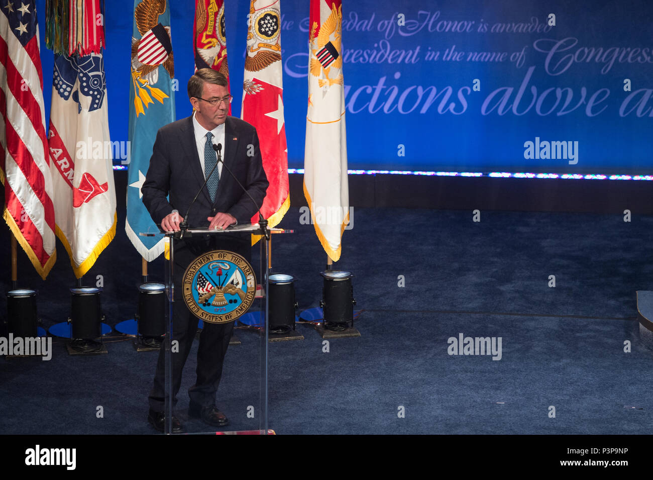 Secretary of Defense Ashton B. Carter speaks during a Medal of Honor ...