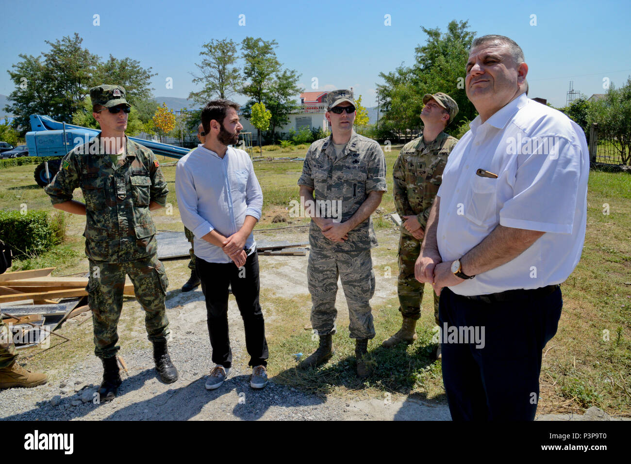 Zef Hila, right, Mayor of the municipality of Vau i Dejës, Albania ...