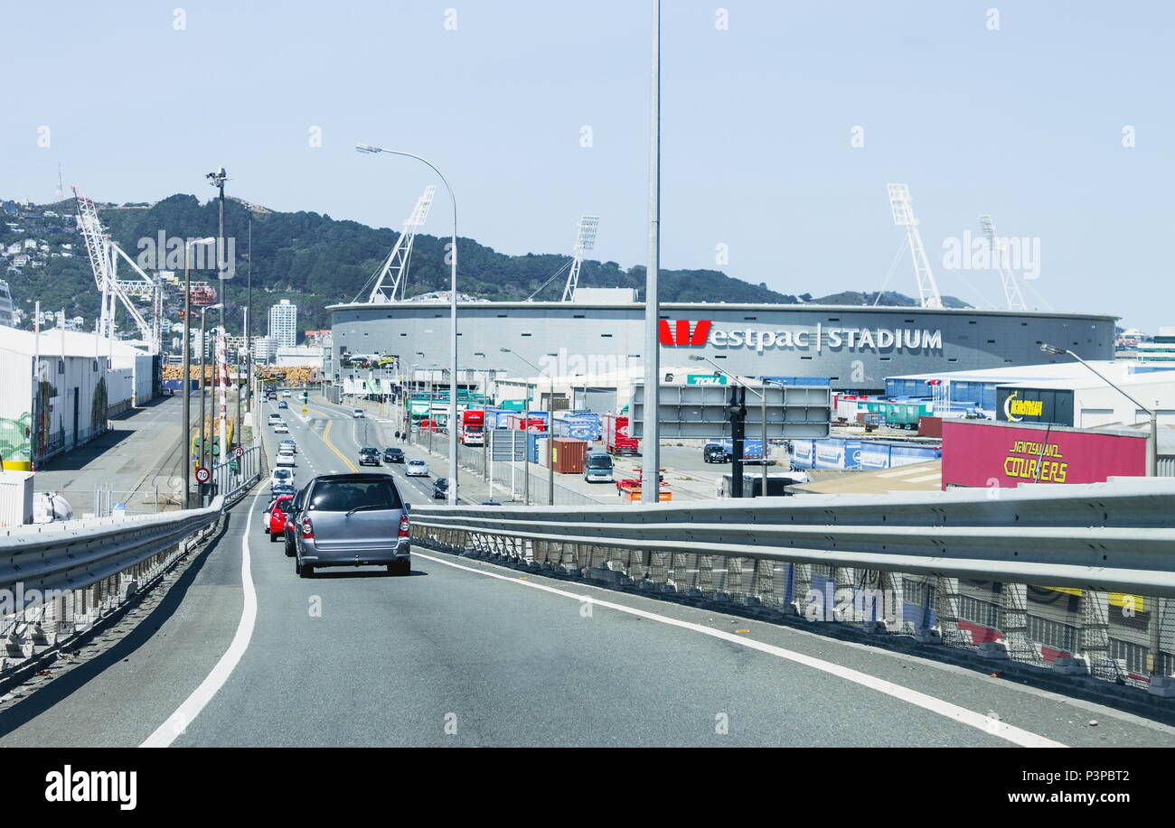 Wellington, New Zealand - 13 February 2016: Vehicles travelling along ...