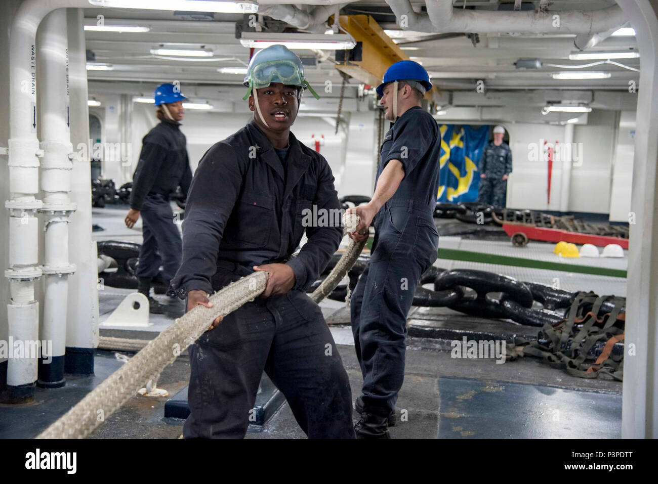Va. (May 8, 2017) Sailors heave line in the forecastle of the aircraft ...