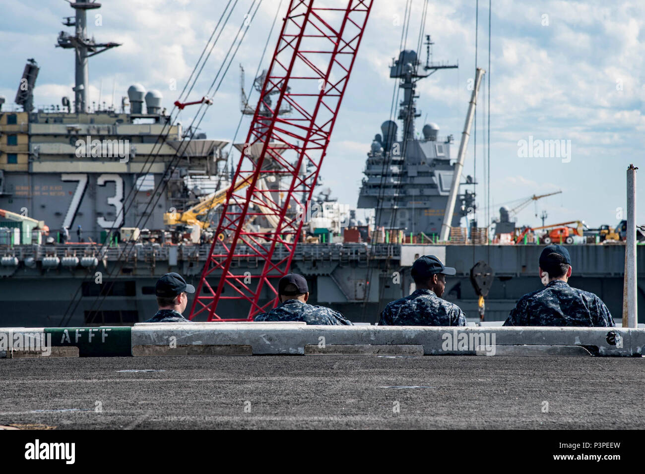 Va. (May 8, 2017) Sailors watch as the aircraft carrier USS Dwight D ...