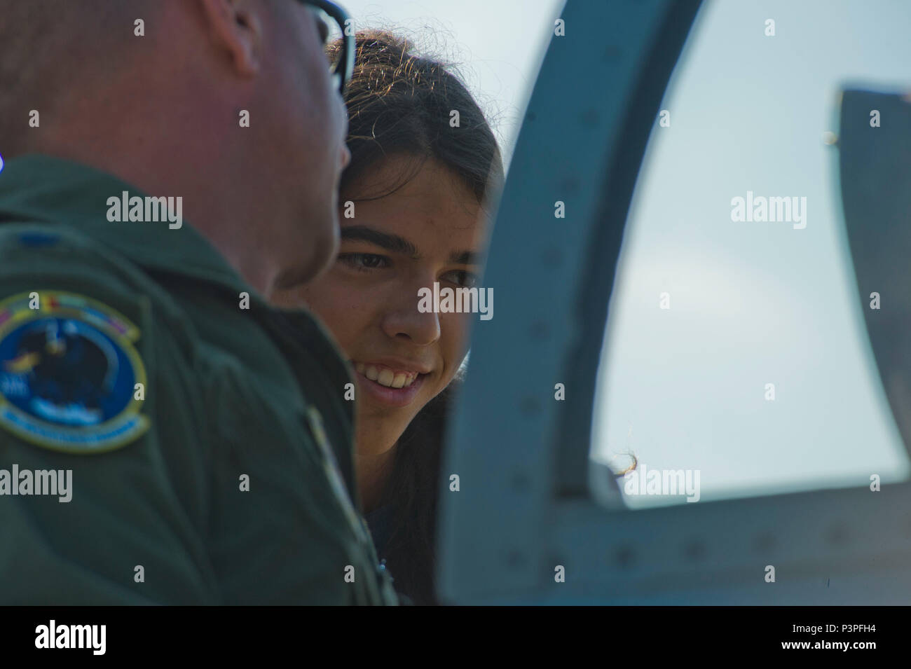 Bogdan Mosutiu, 16, looks inside the cockpit of an F-15C Eagle fighter ...
