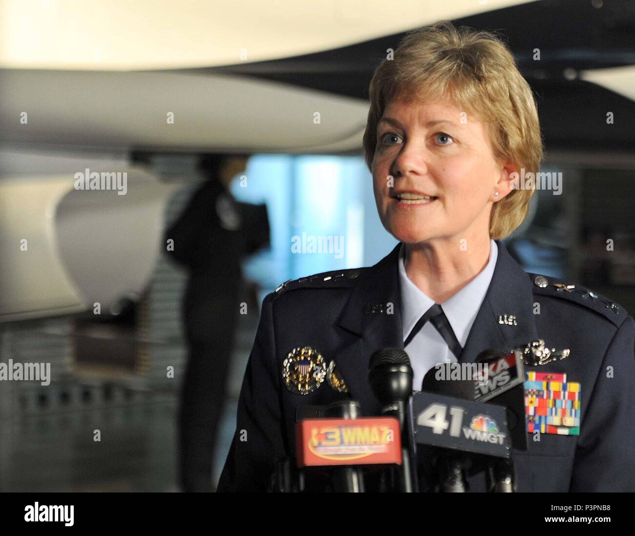 Lt. Gen. Maryanne Miller speaks to local media following a change of ...