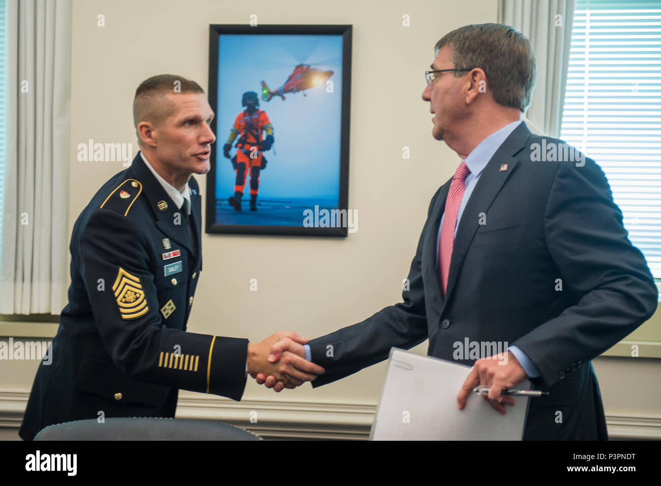 Secretary of Defense Ash Carter greets Sergeant Major of the Army ...