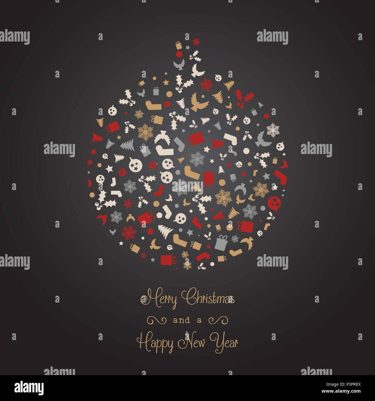 Decorative Christmas background with icons in bauble shape Stock Photo ...