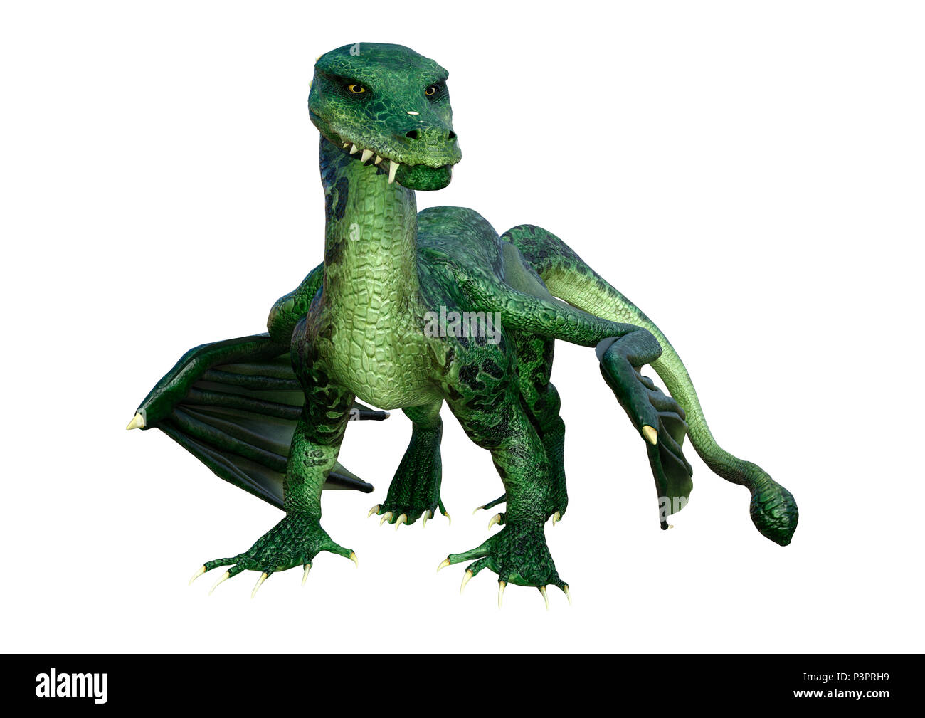 3D rendering of a green fairy tale dragon isolated on white background ...