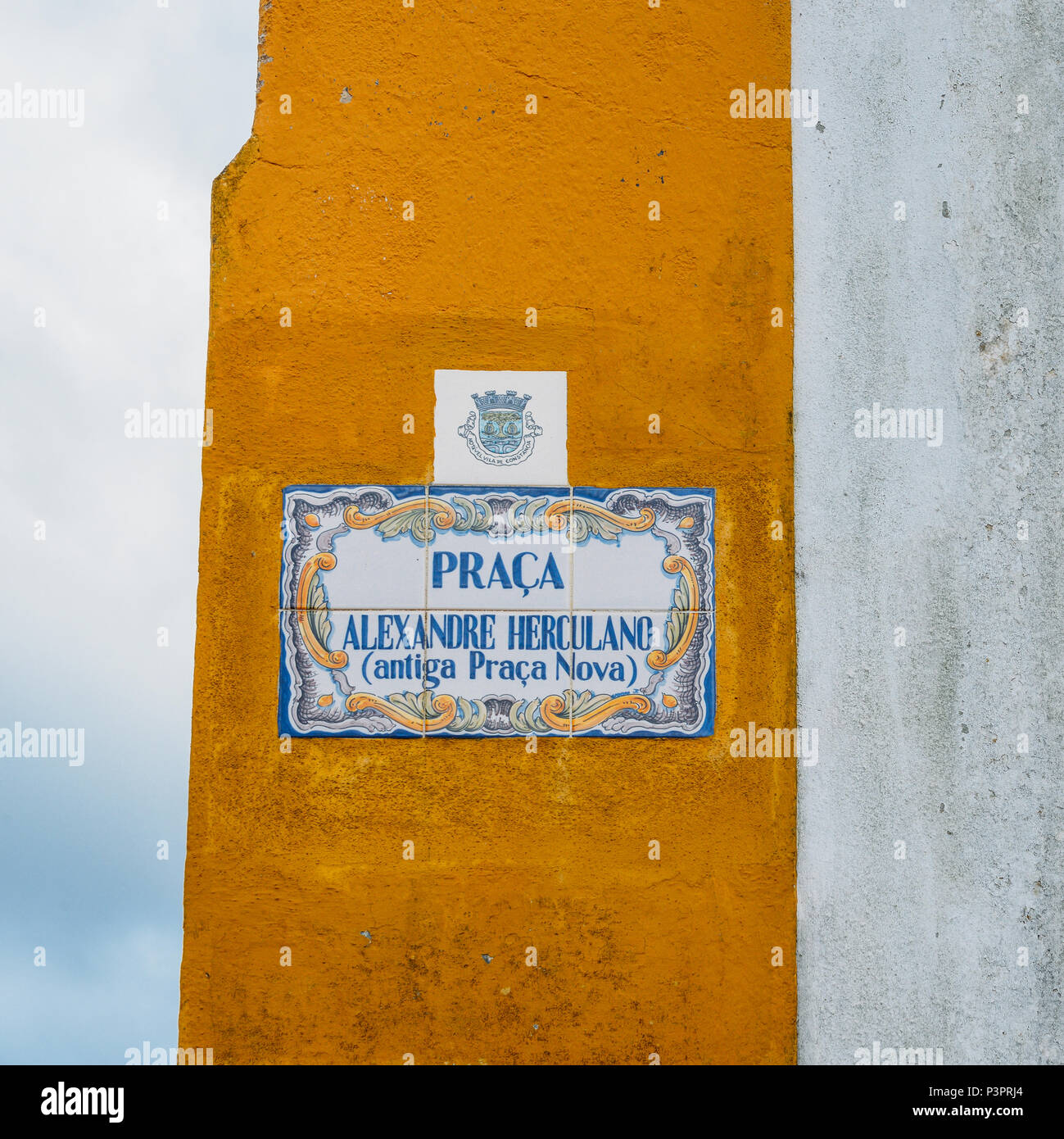 View of a street sign with traditional Portuguese azulejo tiles Stock ...