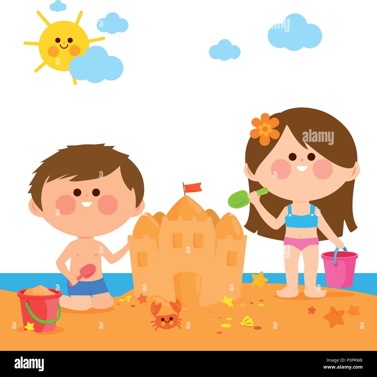 Playing with a bucket Stock Vector Images - Alamy