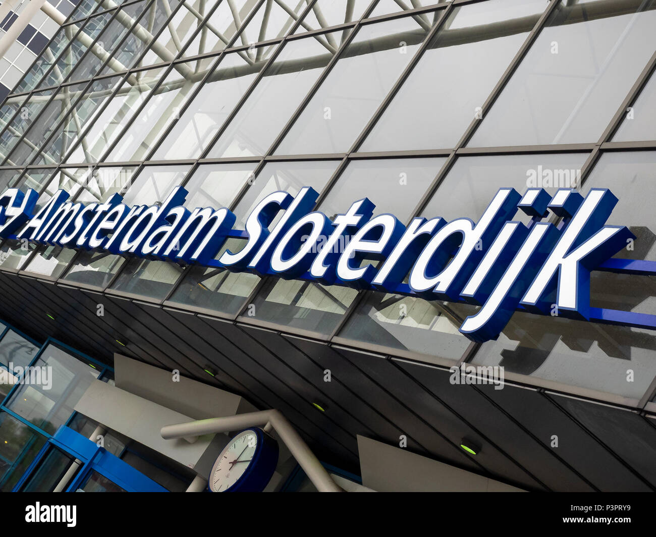 AMSTERDAM, NETHERLANDS - APRIL 30, 2018: Sign above Sloterdijk railway ...