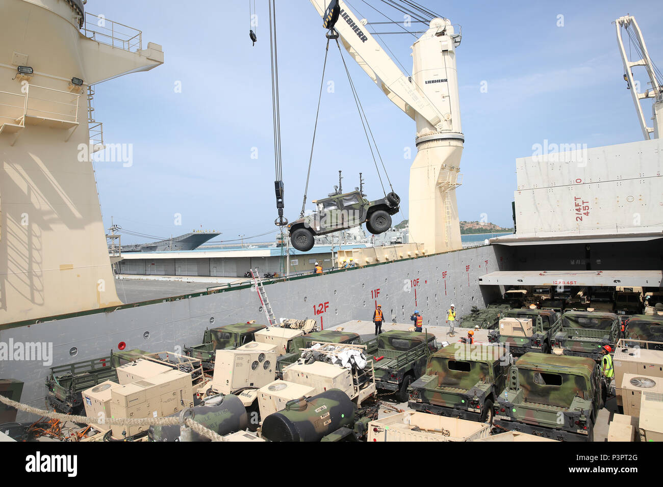 160712-N-IX266-030 SATTAHIP, Thailand—A humvee is lowered into general ...
