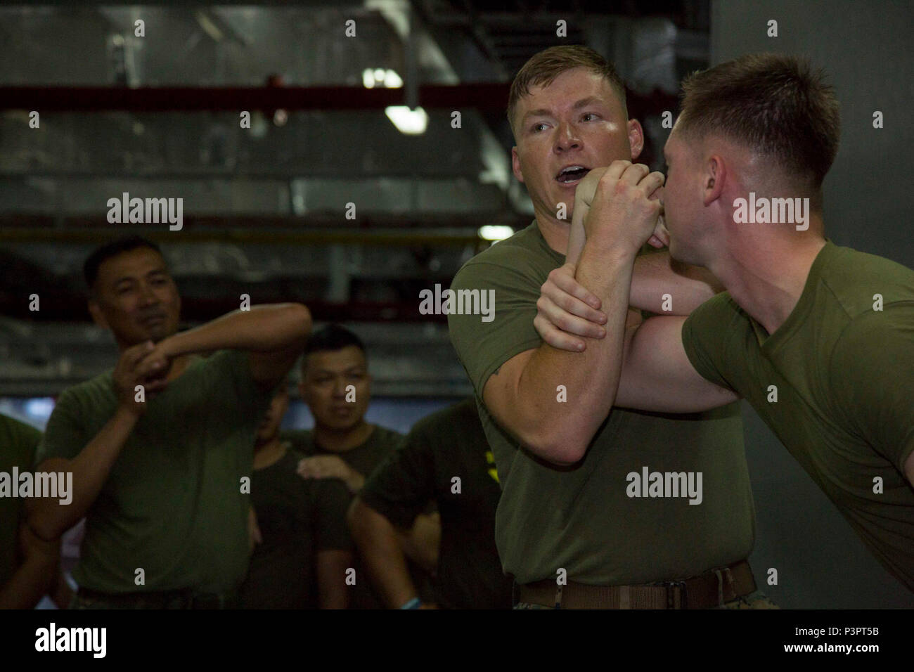 U.S. Marine Cpl. Logan S. Hodges demonstrates non-lethal detainee ...