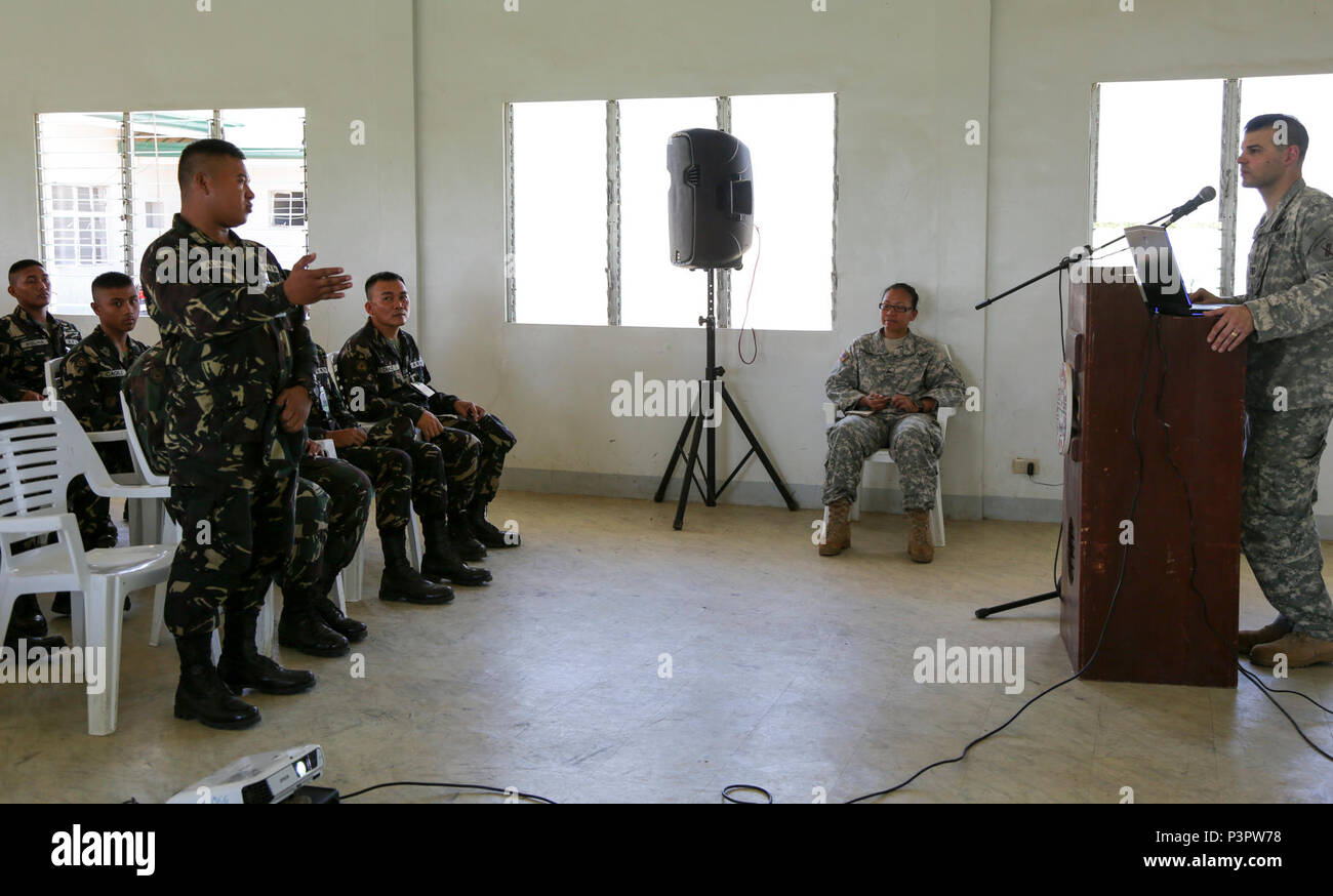 U.S. Army Capt. Kevin Nigh takes questions during disaster preparedness ...